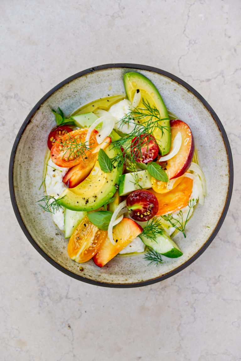 Whipped Feta With Plum, Tomato and Avocado Salad - California Avocados